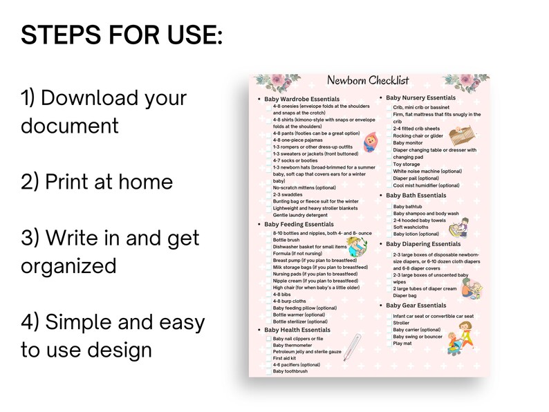 Newborn Checklist New Baby Essentials Planner Printable New Baby ...