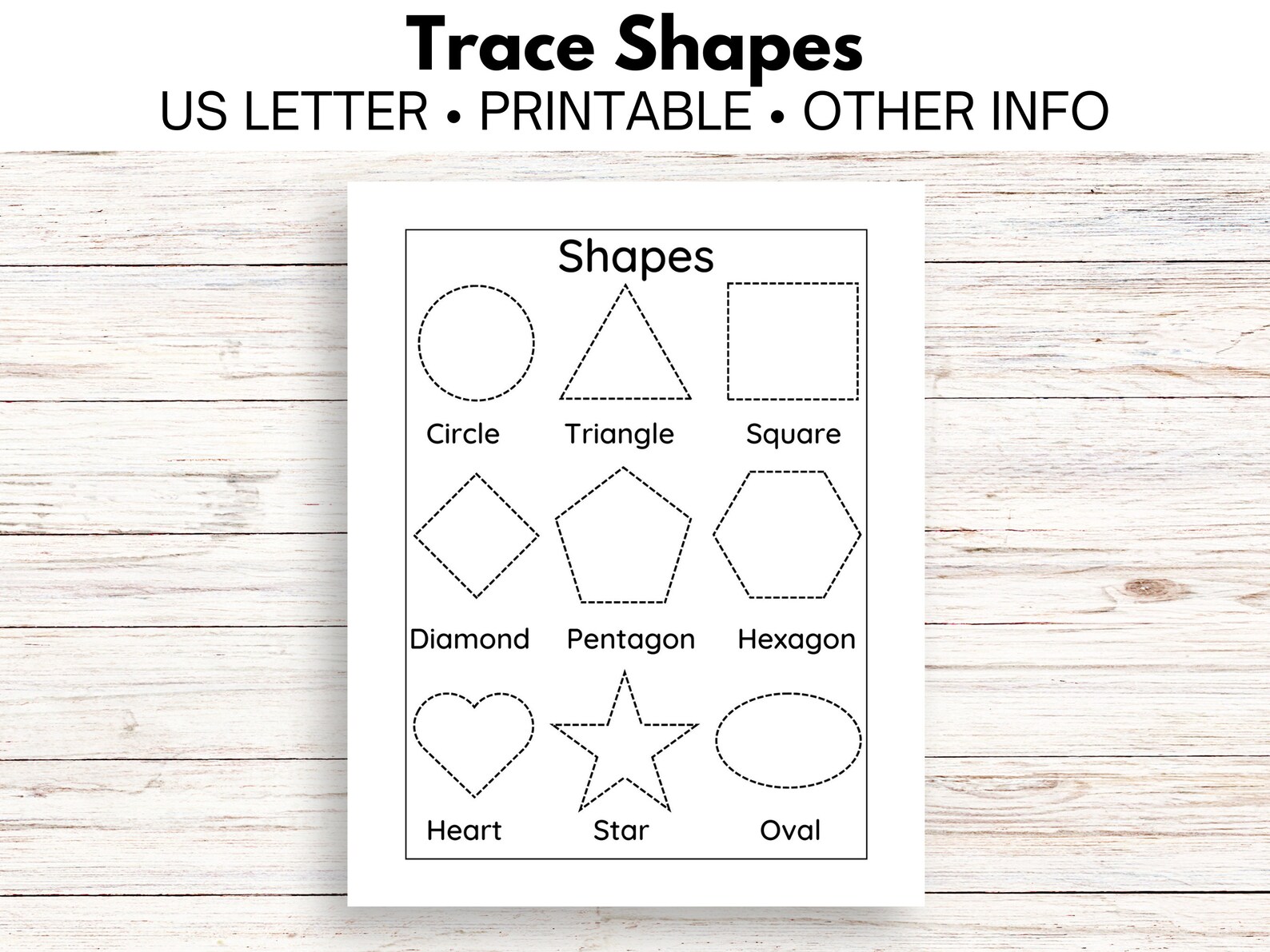 Learn Shapes, Tracing Worksheet, Pre-k Toddler Learning - Etsy