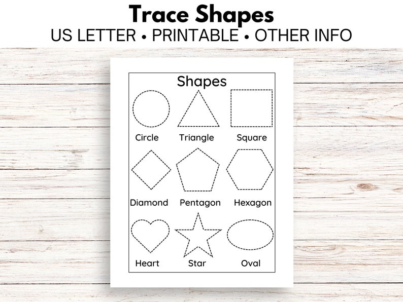 Learn Shapes, Tracing Worksheet, Pre-k Toddler Learning - Etsy