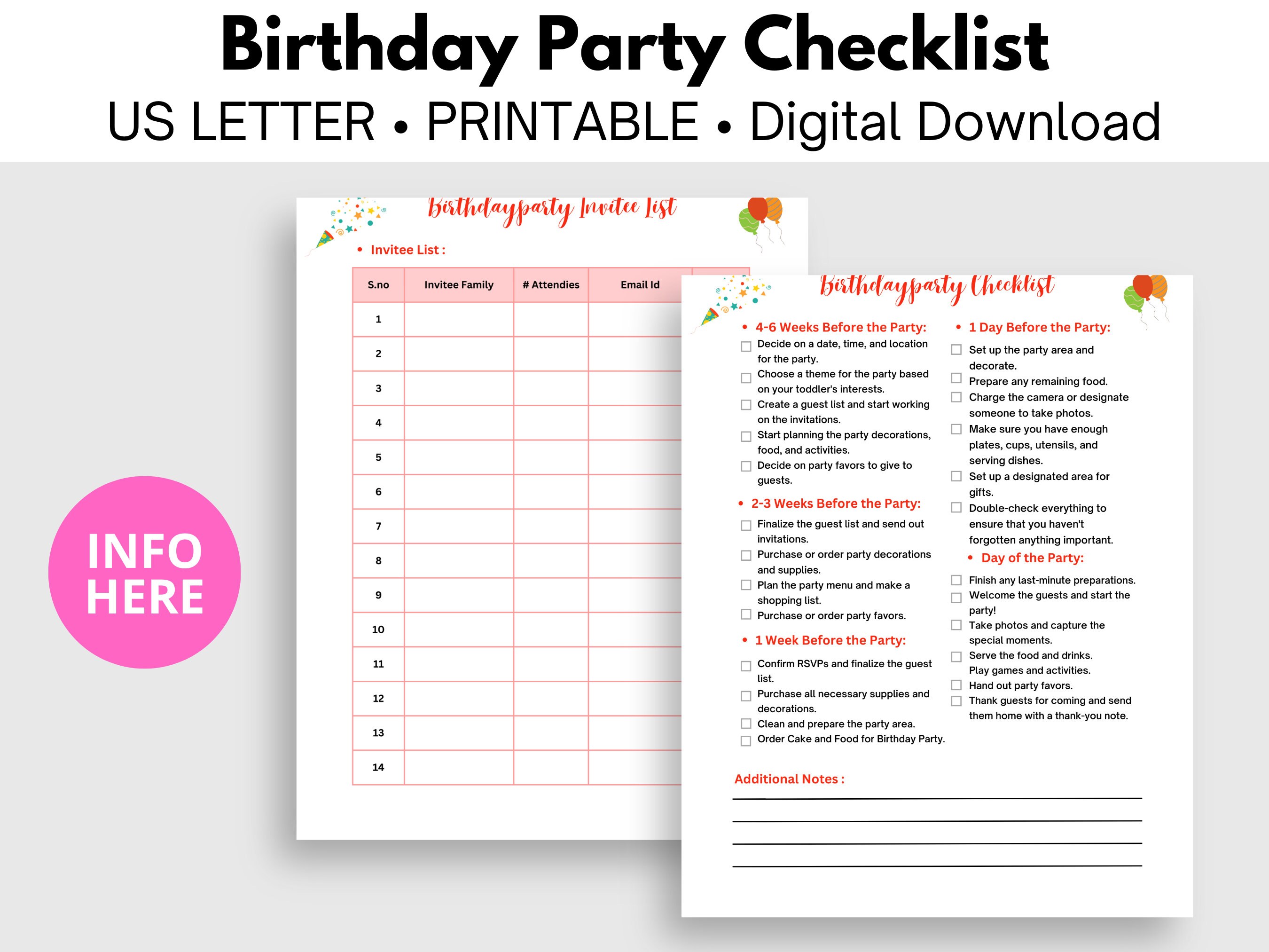 Birthday Party Checklist, Toddler Birthday Planner, Digital Planner ...