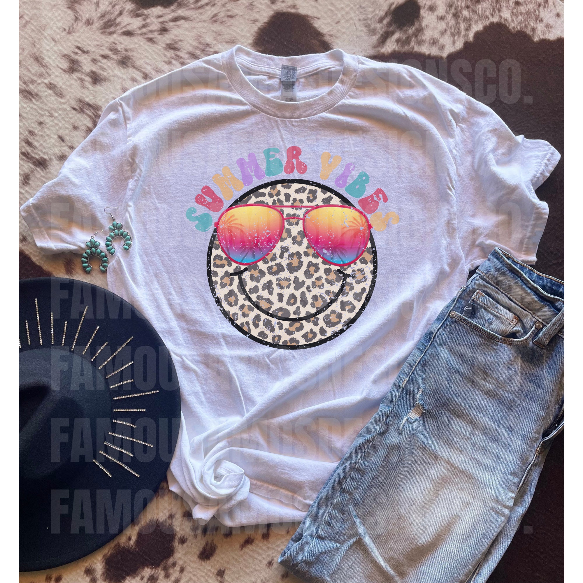 Summer Vibes Cheetah Smiley Face PNG | Sublimation Tee Design (digital ...