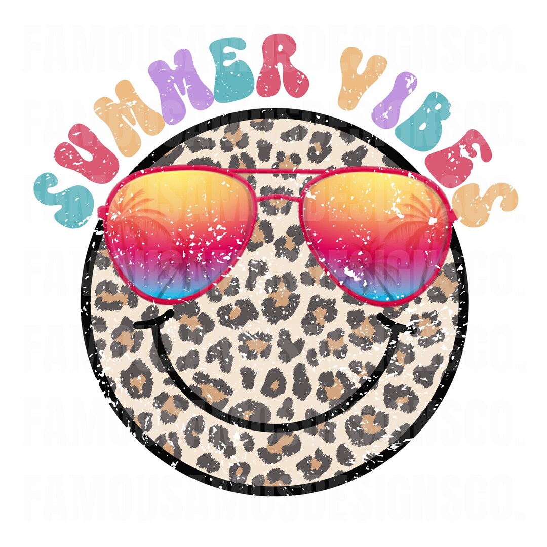 Summer Vibes Cheetah Smiley Face PNG | Sublimation Tee Design (digital ...