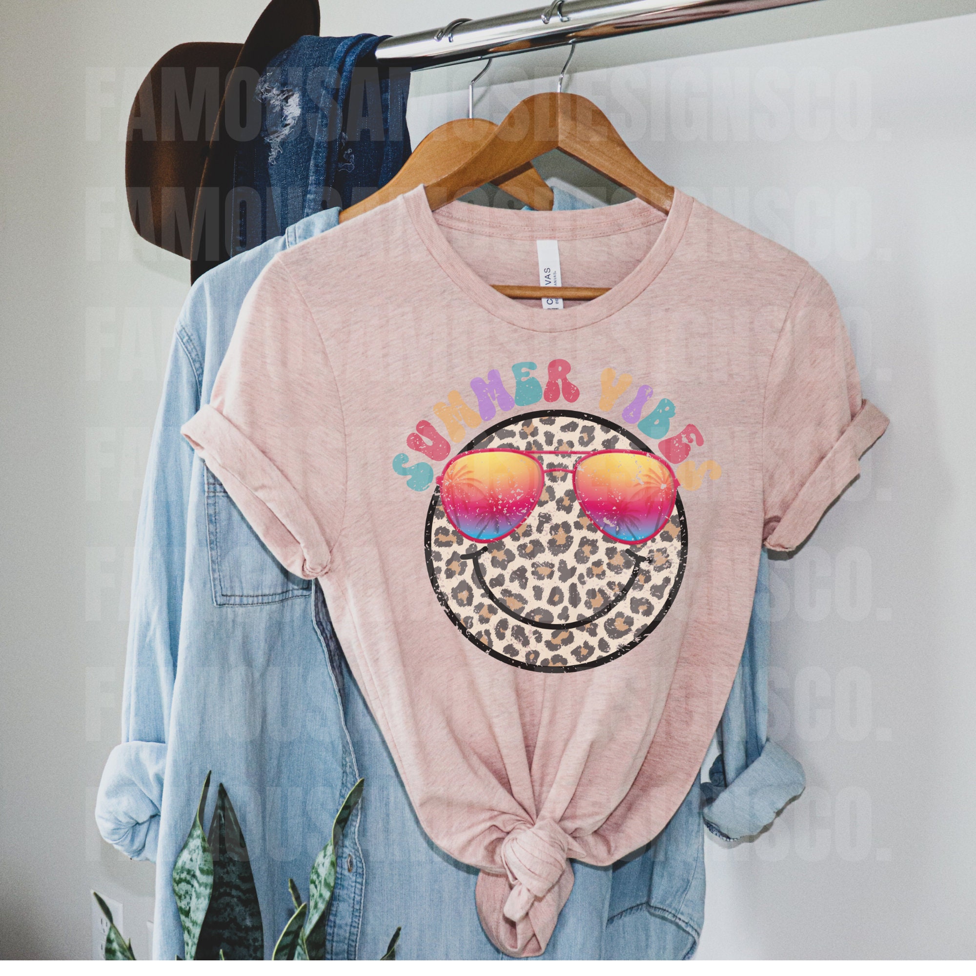 Summer Vibes Cheetah Smiley Face PNG | Sublimation Tee Design (digital ...