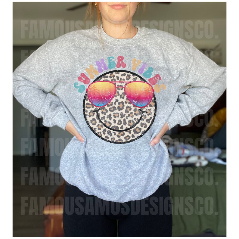 Summer Vibes Cheetah Smiley Face PNG | Sublimation Tee Design (digital ...