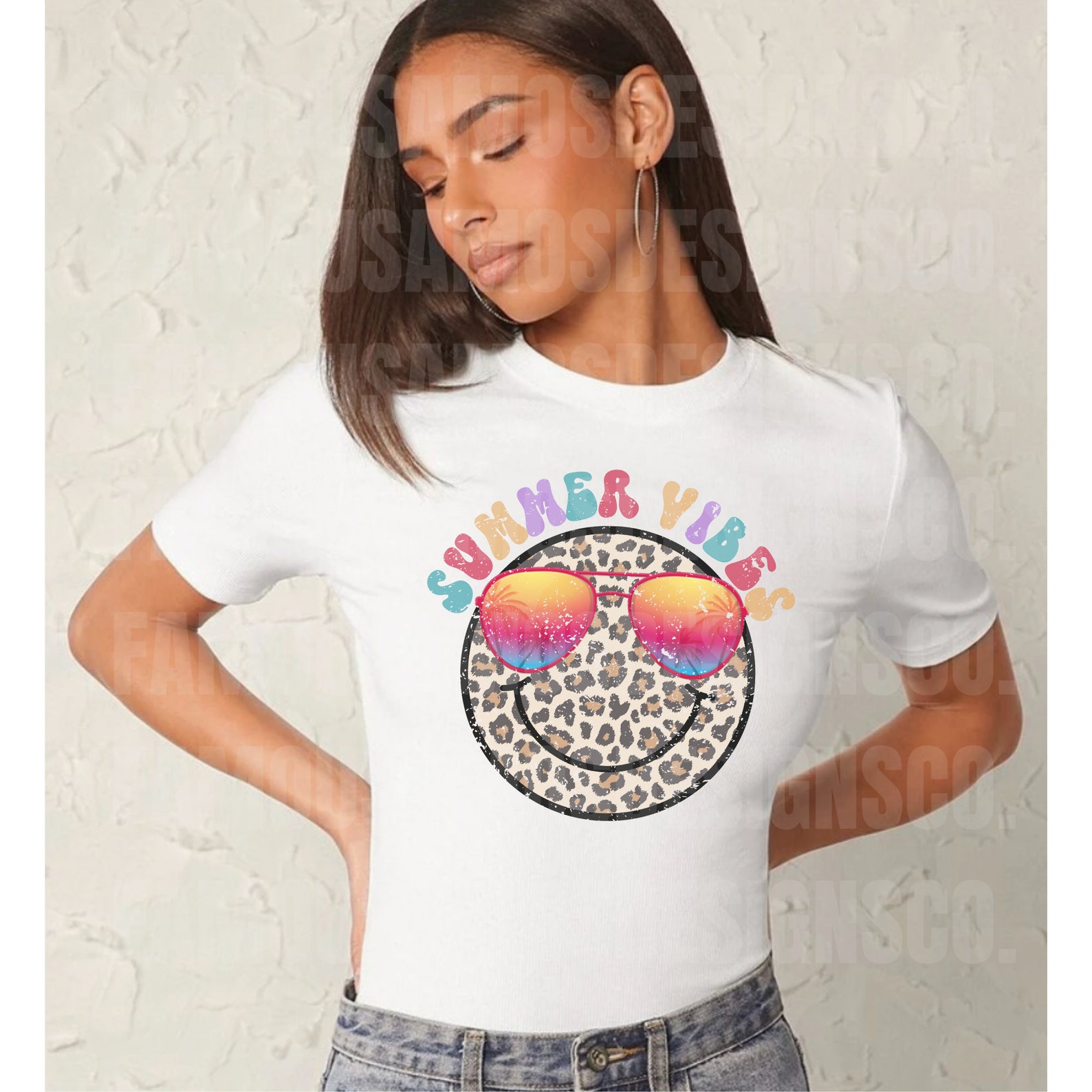 Summer Vibes Cheetah Smiley Face PNG | Sublimation Tee Design (digital ...