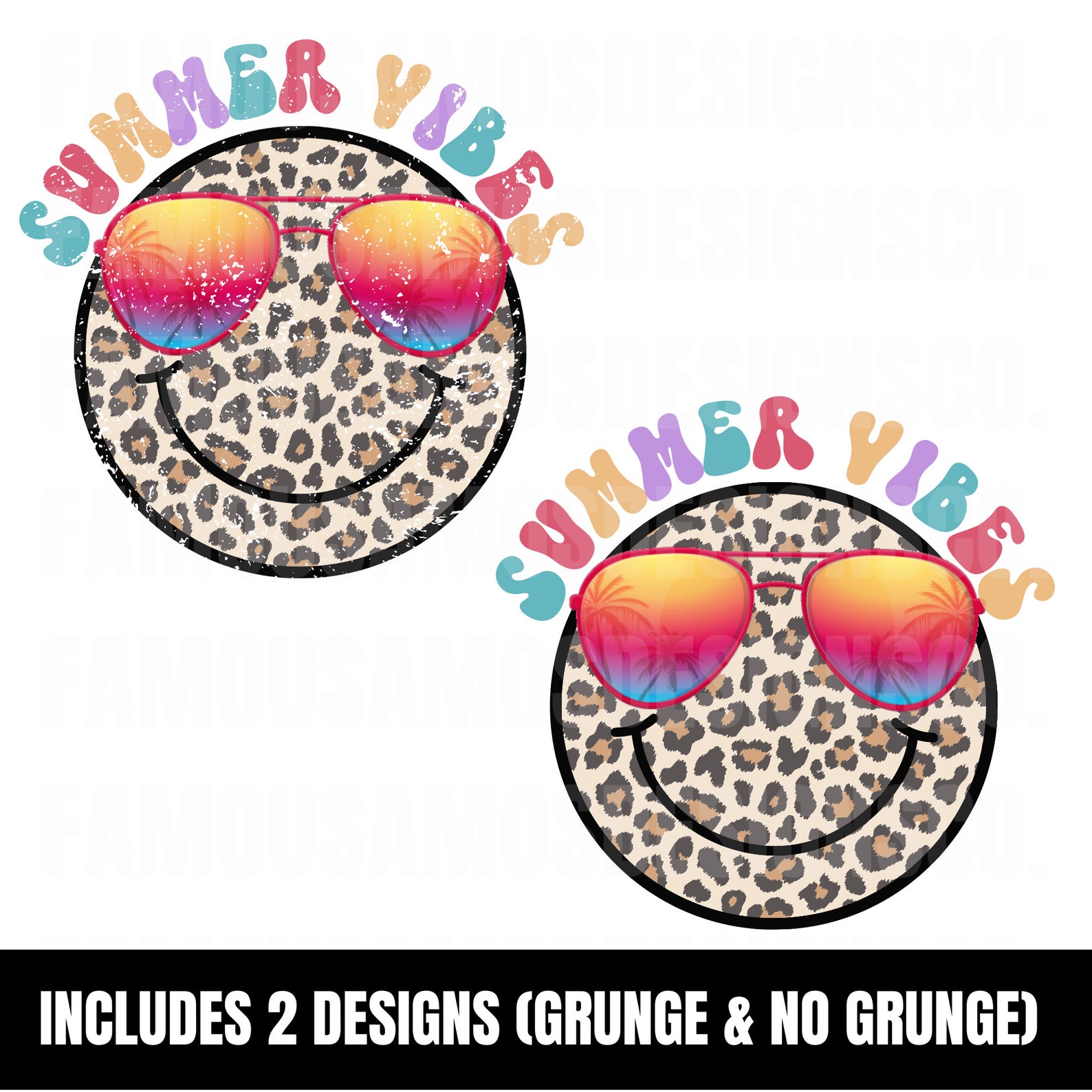 Summer Vibes Cheetah Smiley Face PNG | Sublimation Tee Design (digital ...