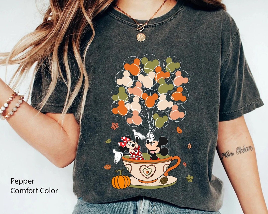 Mickey and Minnie Fall Balloon Tea Cup Shirt, Disney Thanksgiving ...