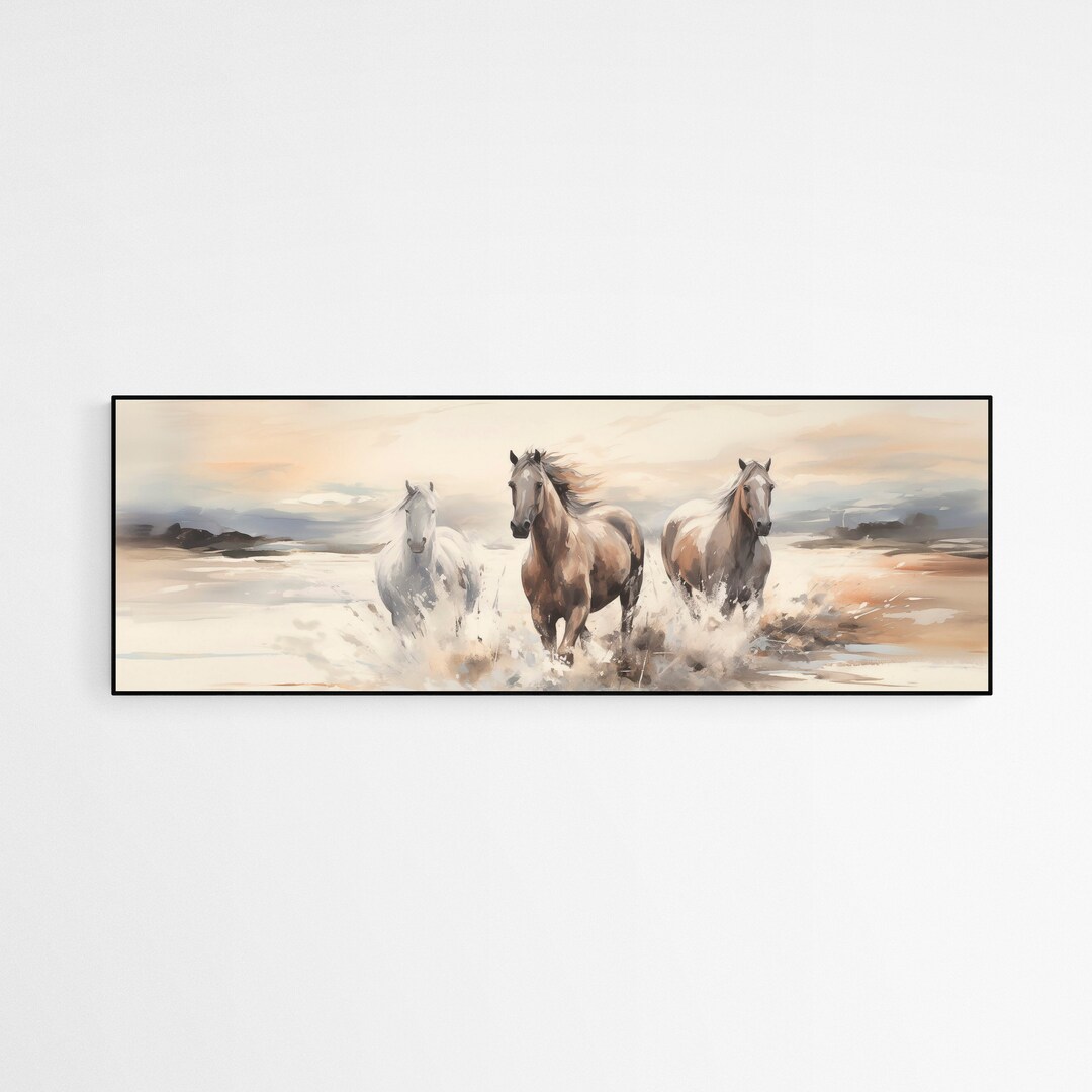 Galloping Horses Painting, Floating Frame Canvas, Panoramic Wall Art ...