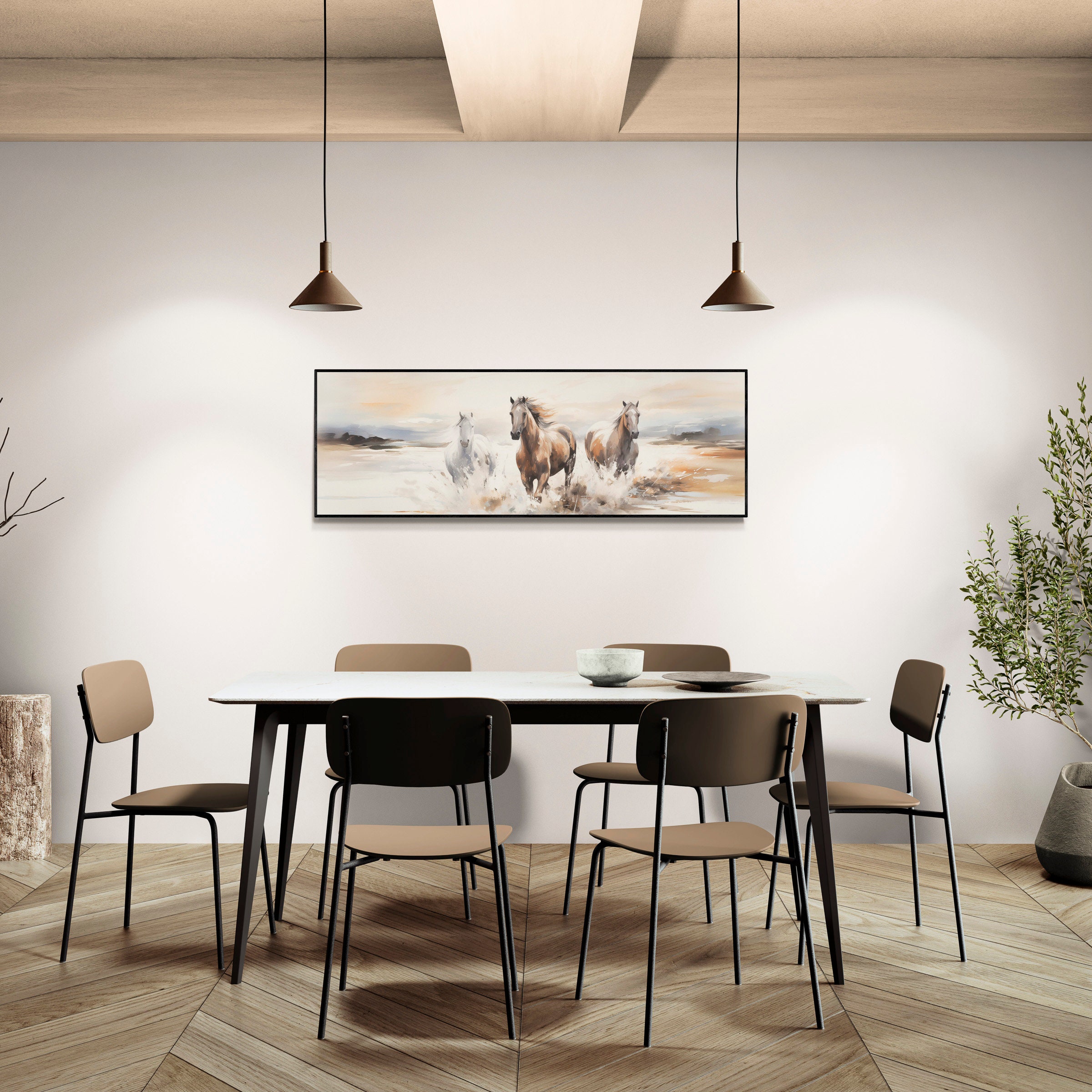 Galloping Horses Painting, Floating Frame Canvas, Panoramic Wall Art ...