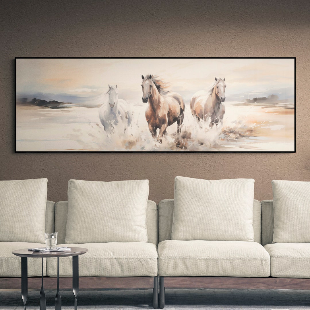 Galloping Horses Painting Floating Frame Canvas Panoramic Wall Art ...