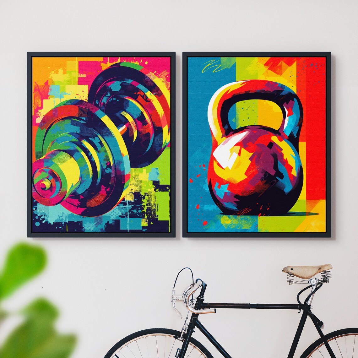 Gym Artwork Set of 2 Dumbbell & Kettlebell Colorful Pop Art - Etsy