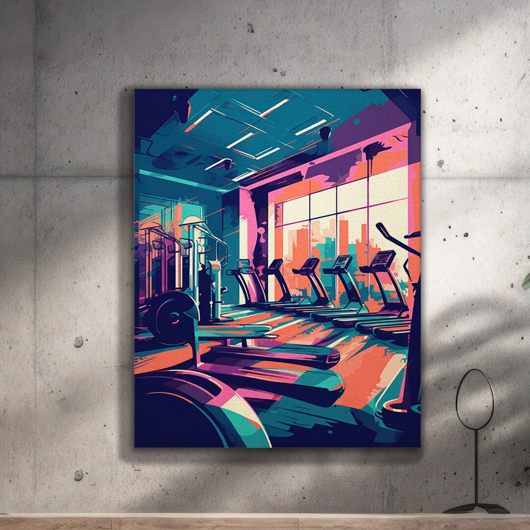 Gym Interior Wall Art, Treadmill Fitness Poster, Colorful Workout Decor ...