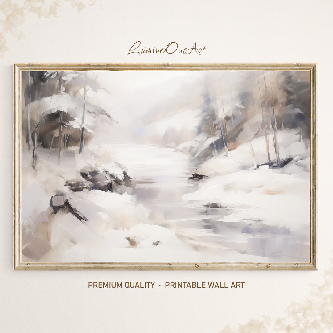 Snow Scene Winter Landscape Art Print Muted Abstract Painting Winter ...