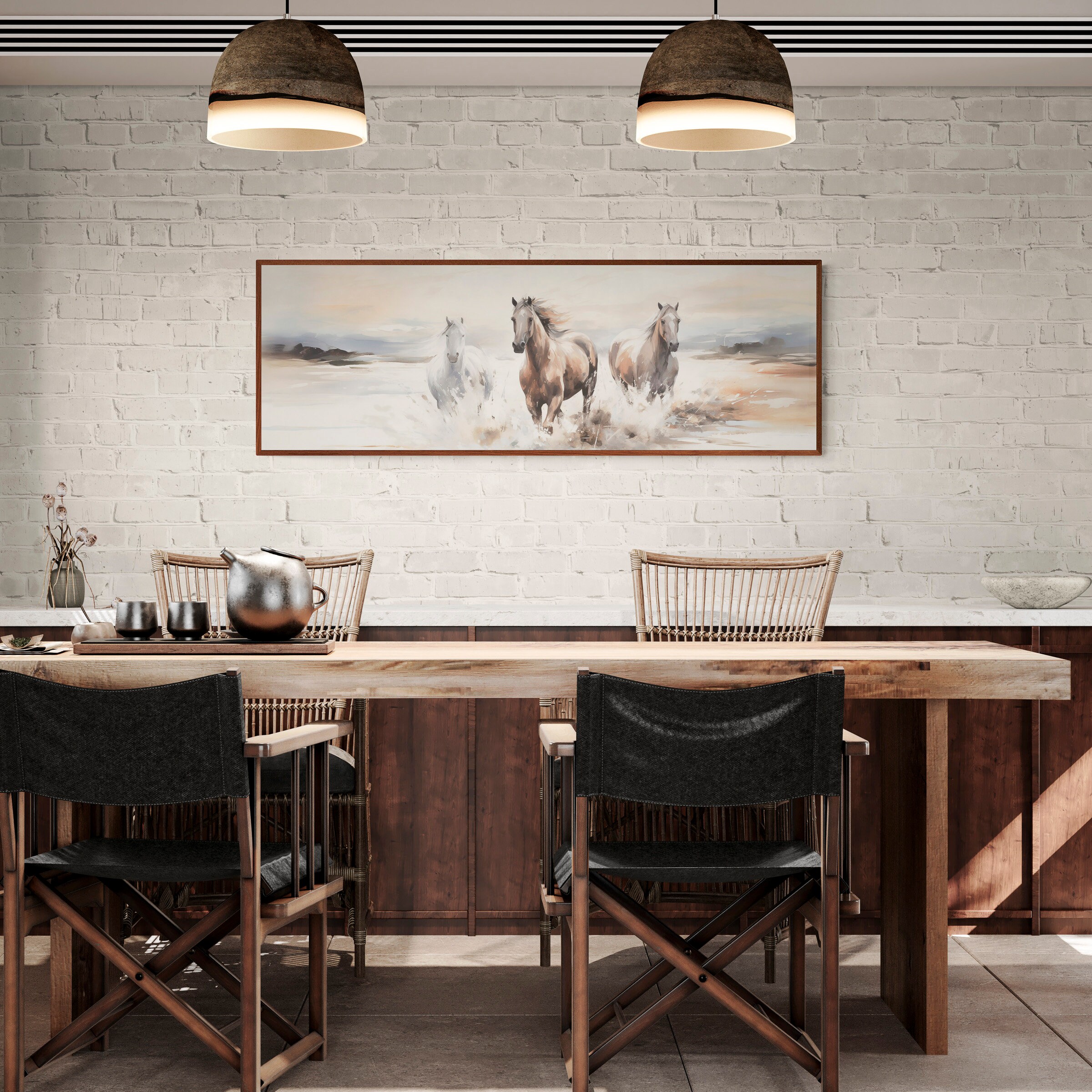 Galloping Horses Painting, Floating Frame Canvas, Panoramic Wall Art ...