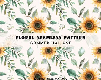 Watercolor Sunflower Digital Paper, Watercolor Floral Seamless, Flower ...