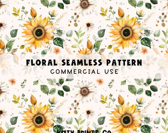 Watercolor Sunflower Digital Paper, Watercolor Floral Seamless, Flower ...