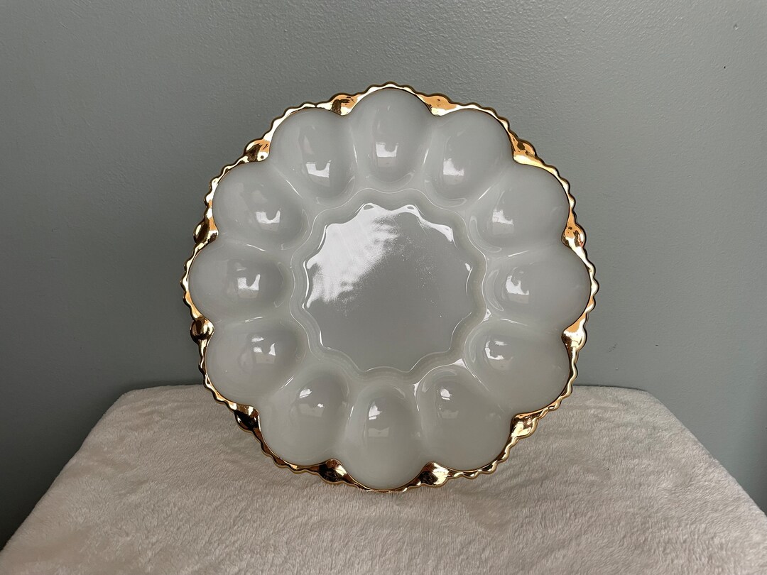 Vintage Milk Glass Deviled Egg Platter by Anchor Hocking - Etsy