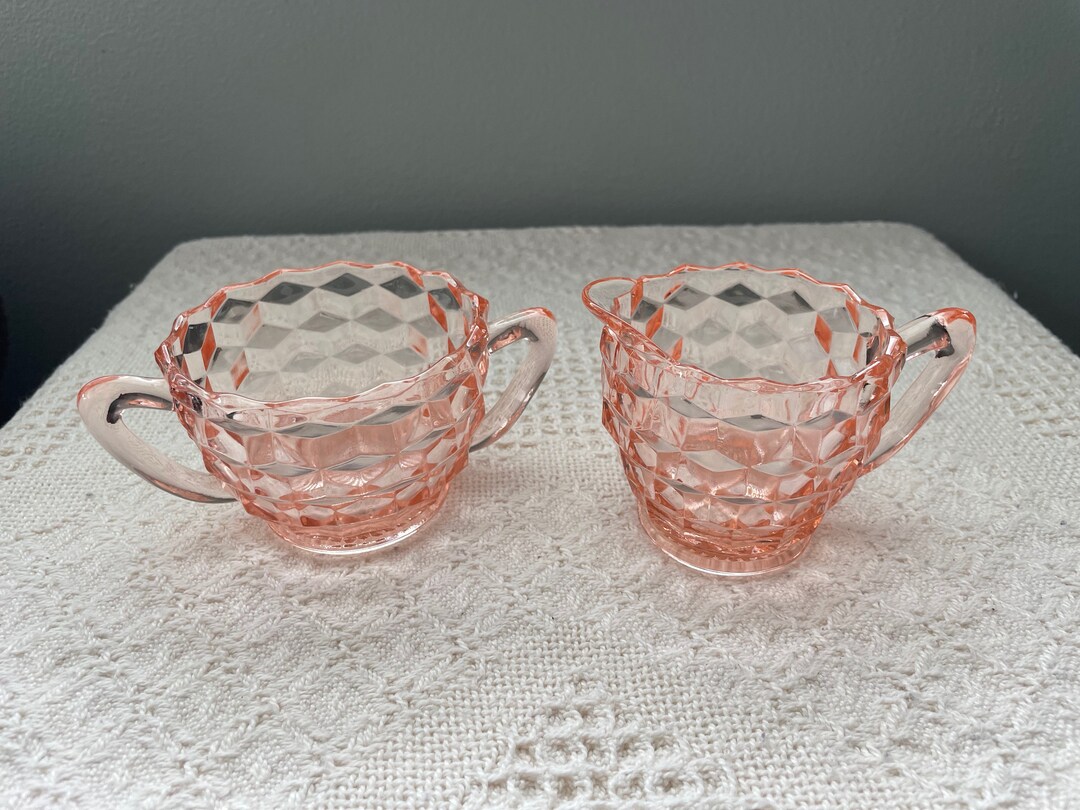 Vintage Pink Depression Glass Diamond Pattern Sugar and Creamer Set - Etsy