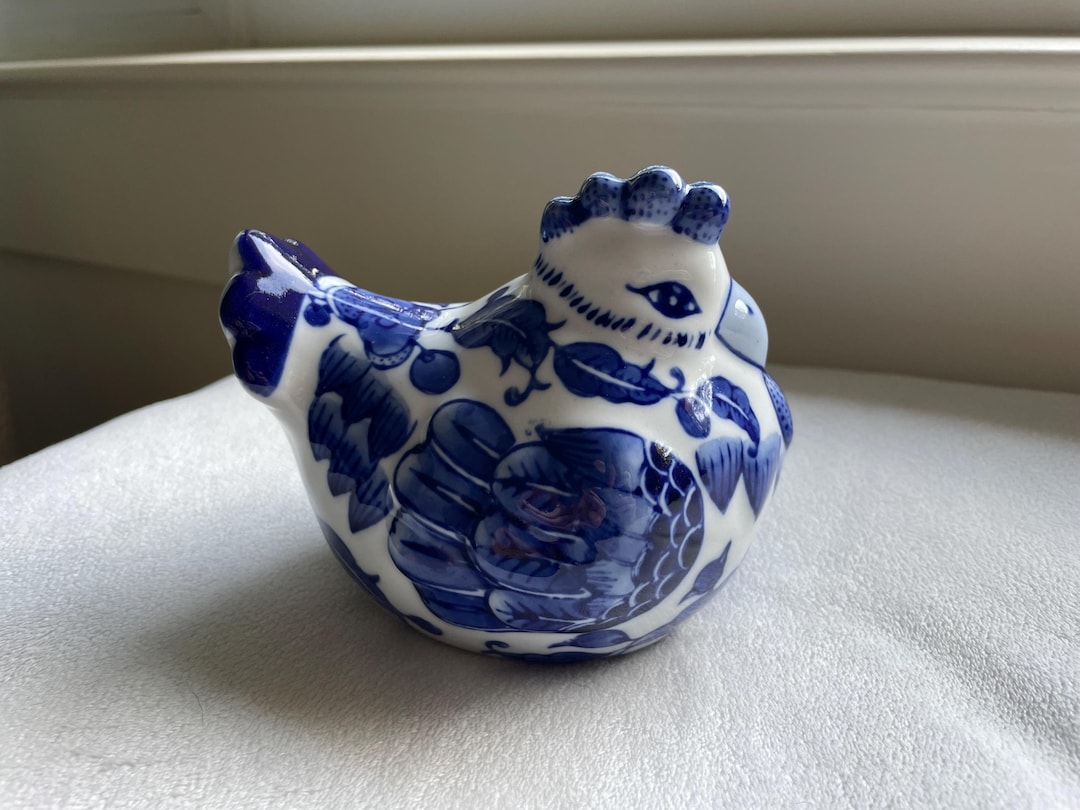 Vintage Blue and White Porcelain Rooster/bird - Etsy
