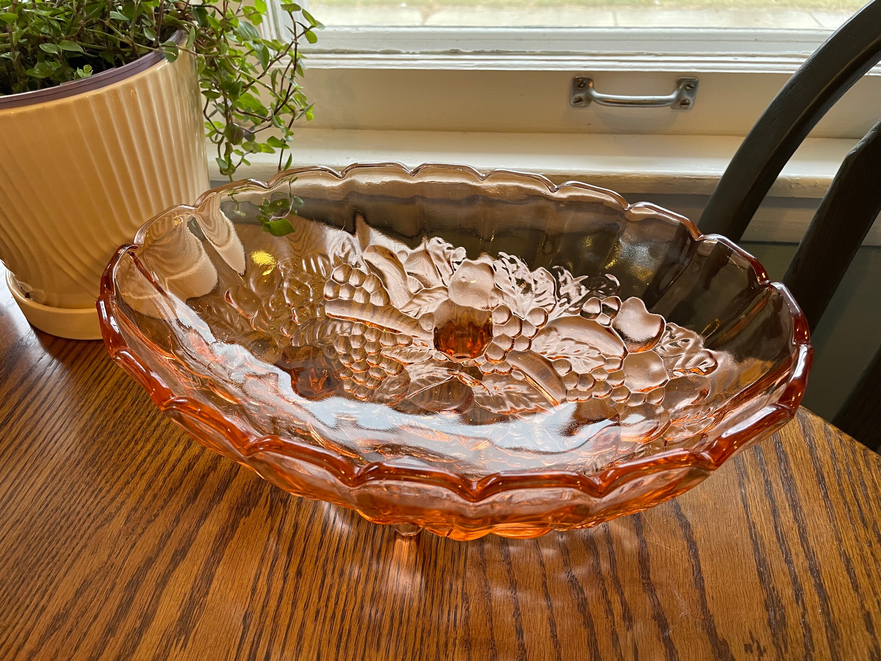 Vintage Indiana Glass Harvest Grape Pattern Oval Footed Centerpiece ...