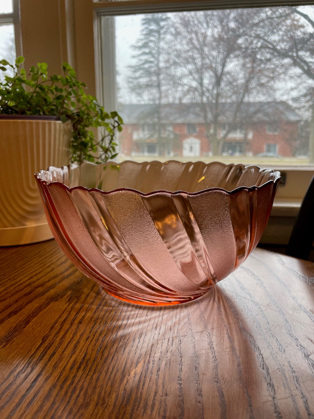 Vintage Vereco France Pink Swirl Glass Serving Bowl - Etsy