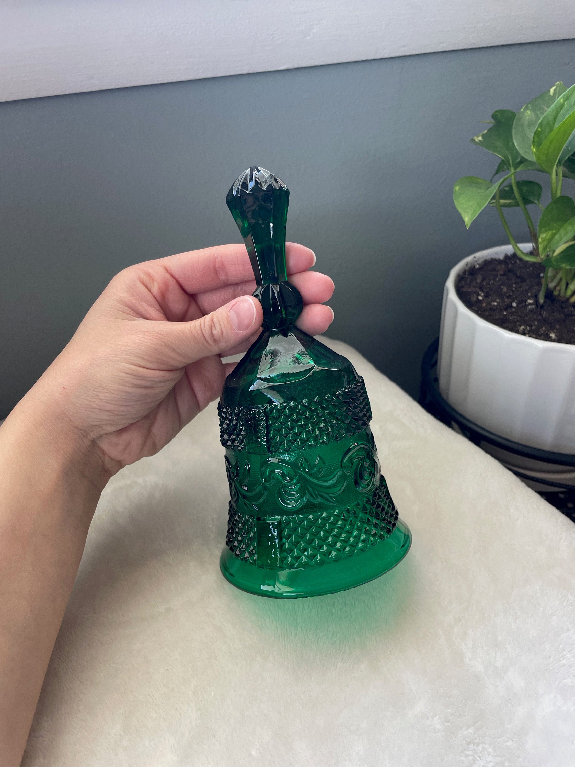Vintage Emerald Green Glass Bell - Etsy
