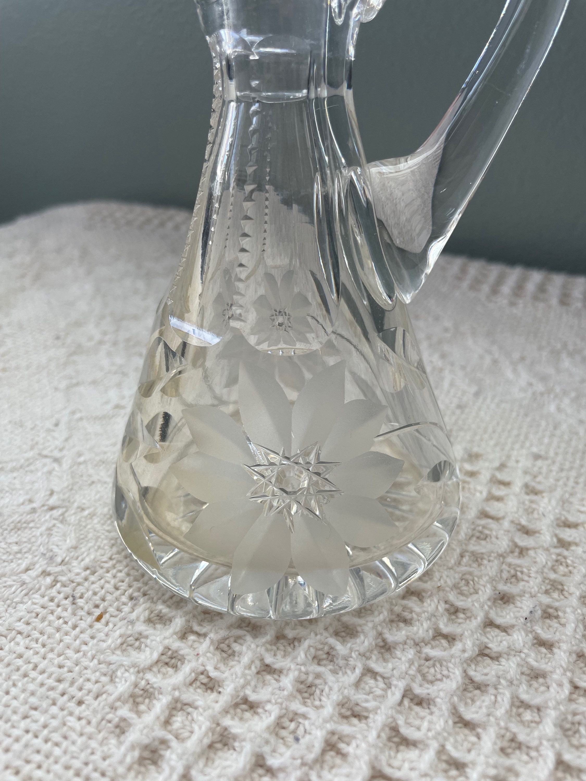 Vintage Cut Glass Cruet With Stopper Etched Glass - Etsy