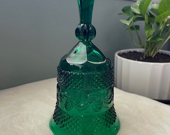 Vintage Glass Emerald Green Glass Bell Dinner Bells Diamond Cut Look ...