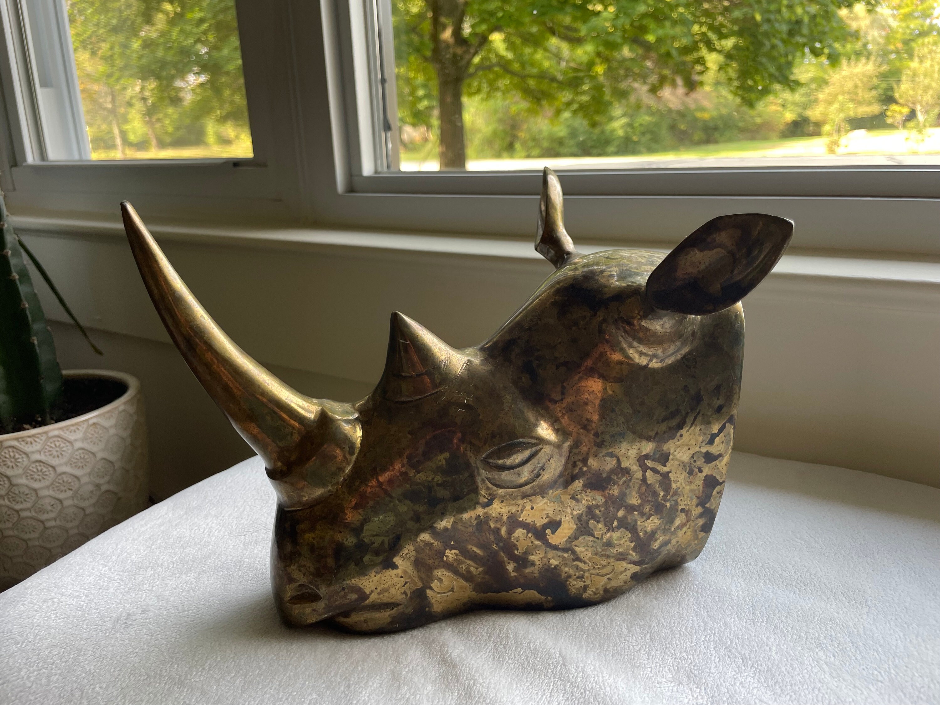 Vintage Solid Brass Rhino Head Wall Decor - Etsy