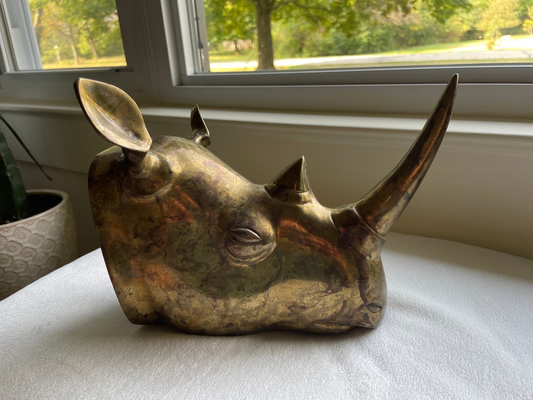 Vintage Solid Brass Rhino Head - Wall Decor - Etsy