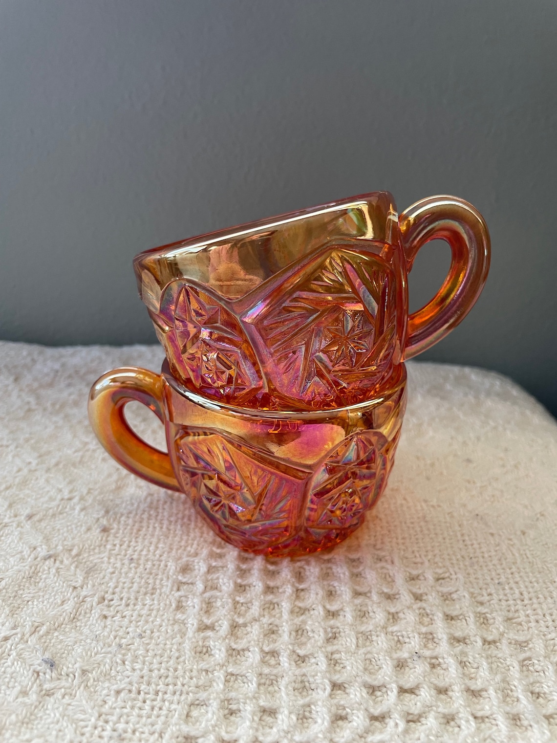 Vintage Imperial Glass Whirling Star Marigold Punch Bowl Glasses Set of ...