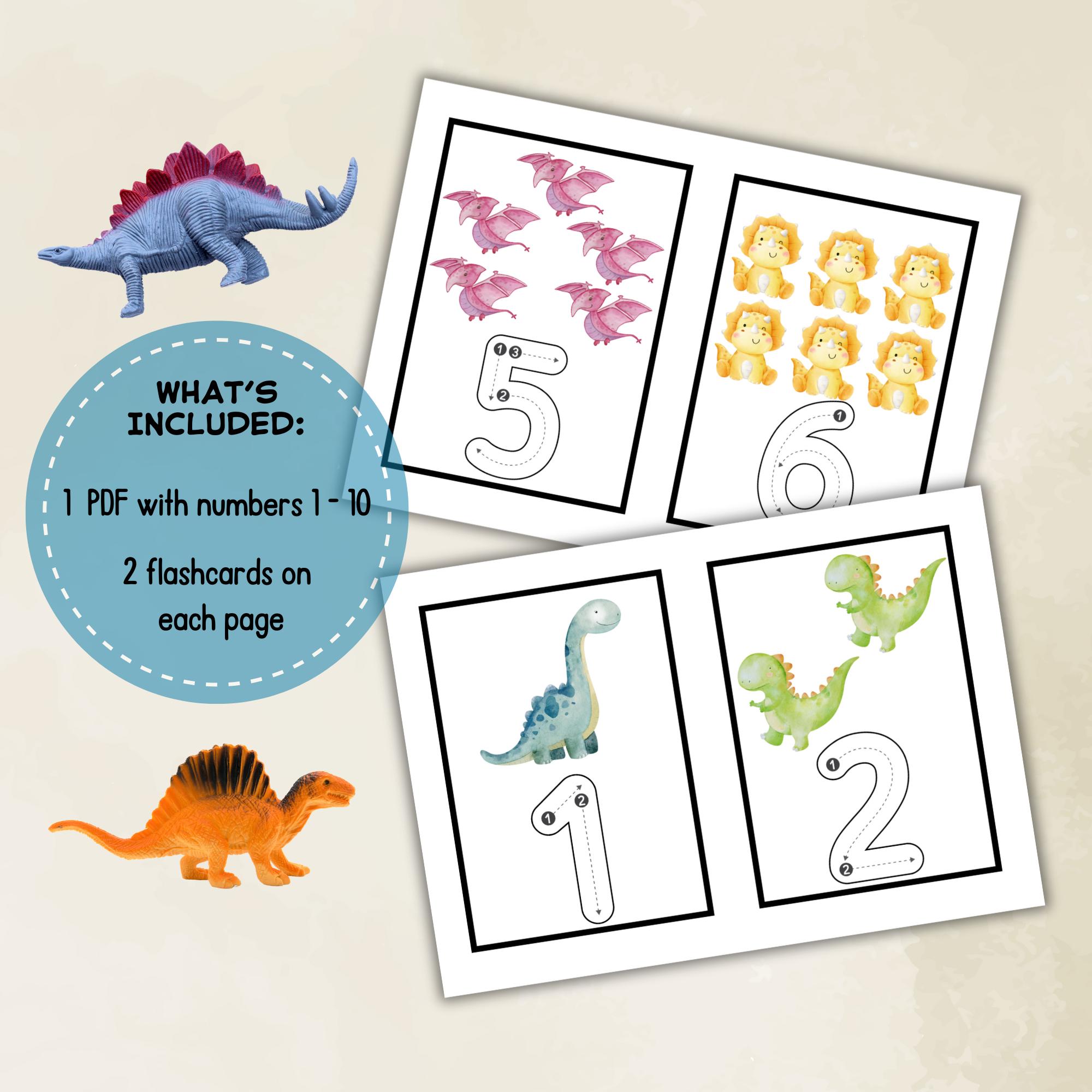 Dinosaur Number Tracing Printable Flashcards, 1 - 10 Counting Activity ...