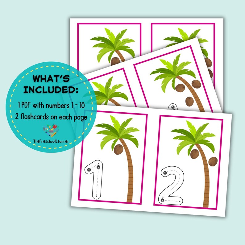 Number Tracing Flashcards: Coconut Counting Activity (PDF) - Etsy