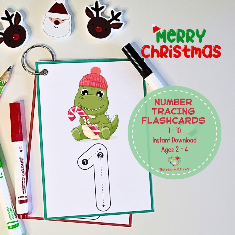 Christmas Animals Number Tracing Flashcards: Homeschool Math (PDF) - Etsy
