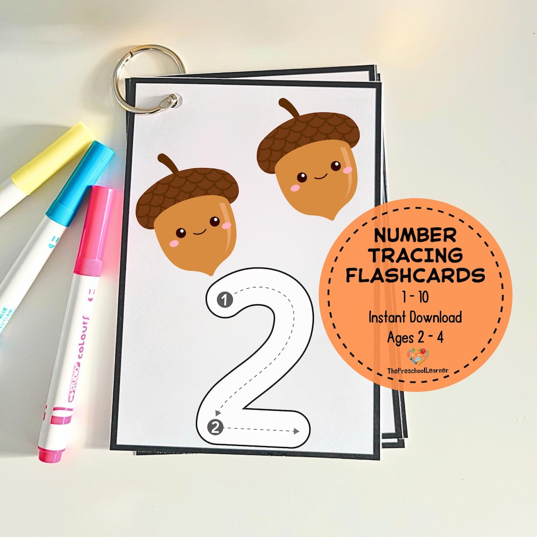 Number Tracing Flashcards: Autumn Acorn Counting, Prek Math (PDF ...