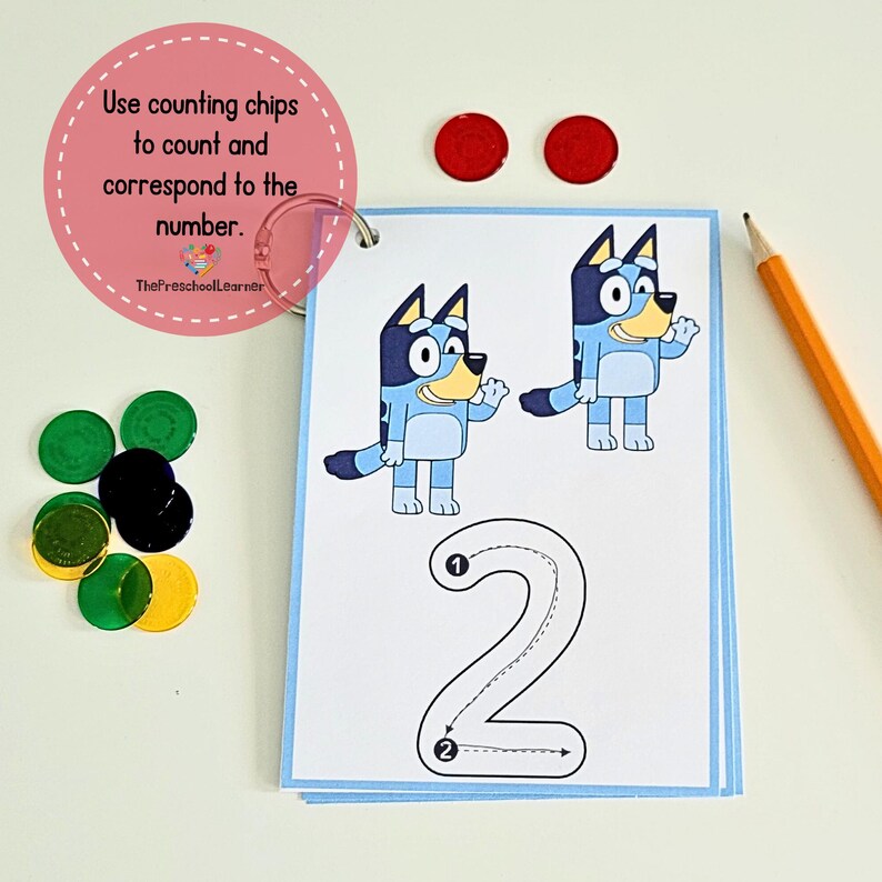 Number Tracing Printable Flashcards, 1 10 Counting Activity, Bluey Math ...