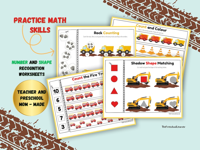 Construction Counting Worksheets 1 10 Preschool Number Matching ...