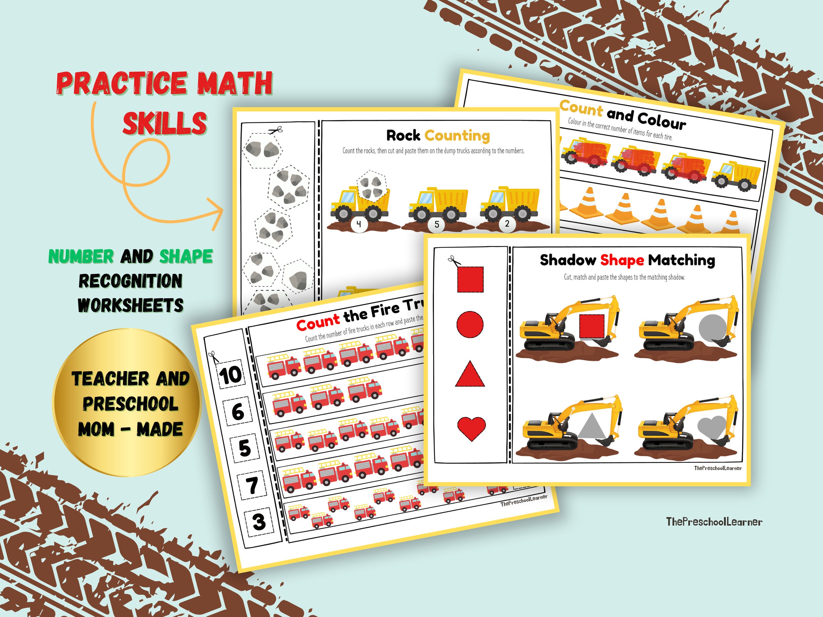 Construction Counting Worksheets 1 10 Preschool Number Matching ...