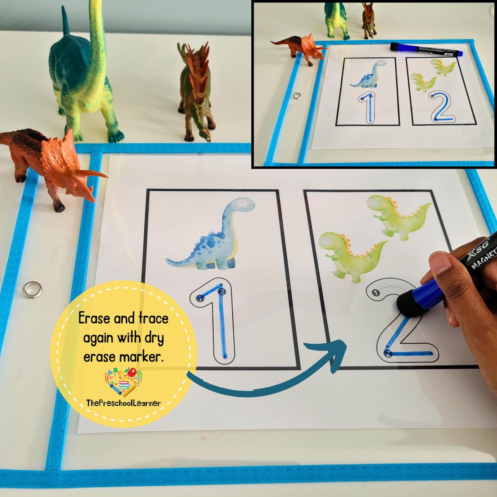 Dinosaur Number Tracing Flashcards: Math Worksheet (PDF) - Etsy