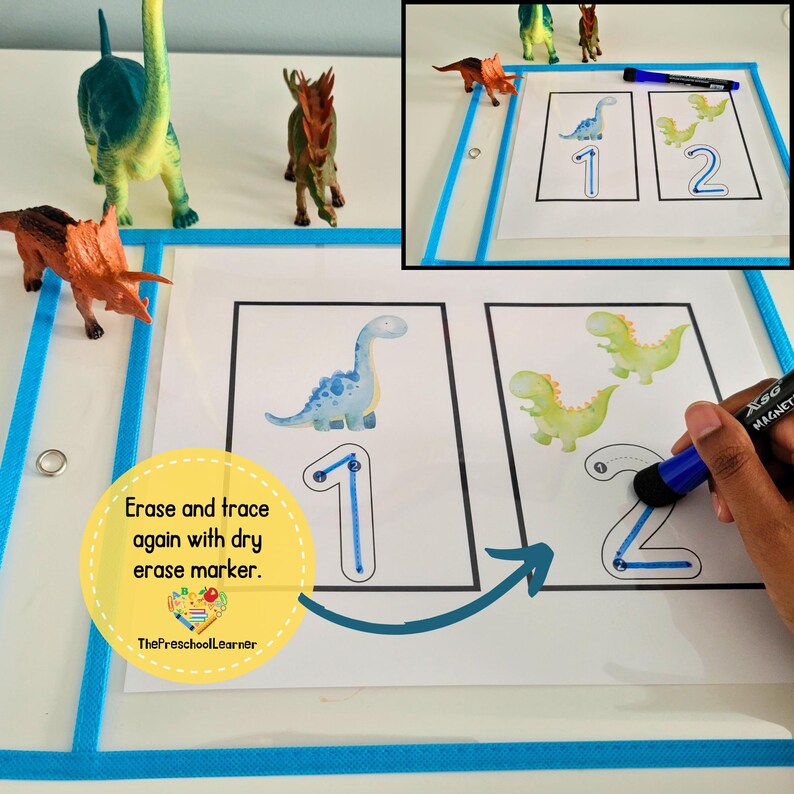 Dinosaur Number Tracing Flashcards: Math Worksheet (PDF) - Etsy