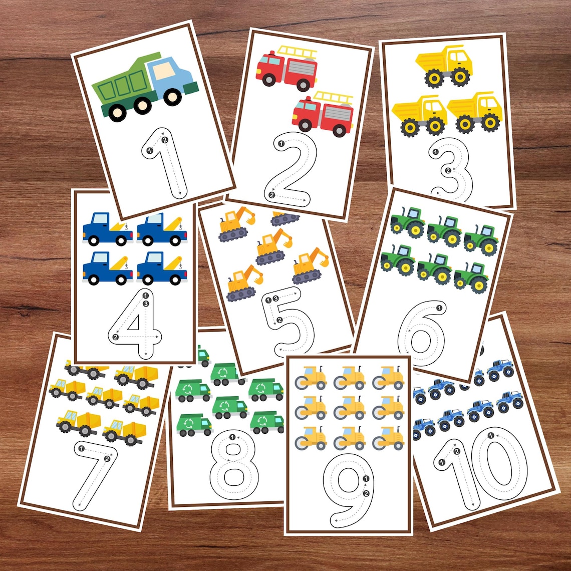 Trucks Number Tracing Flashcards: Kids Math Activity (PDF) - Etsy