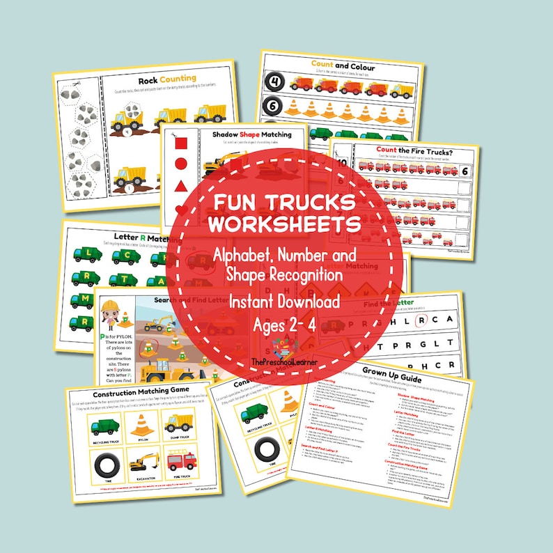 Construction Counting Worksheets 1 - 10 Preschool Number Matching ...
