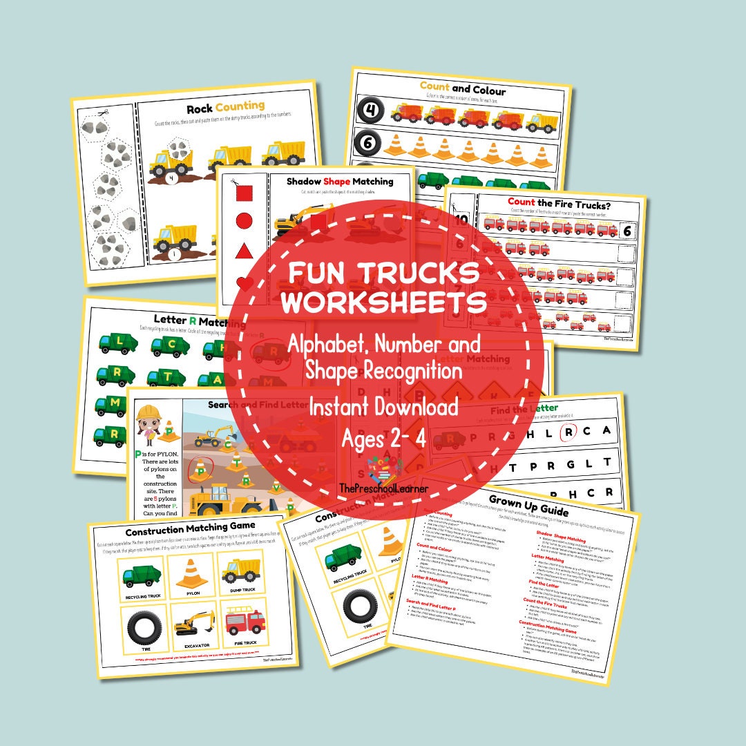 Construction Counting Worksheets 1 - 10 Preschool Number Matching ...