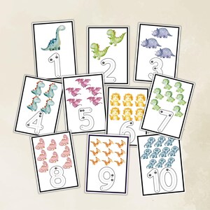 Dinosaur Number Tracing Flashcards: Math Worksheet (PDF) - Etsy