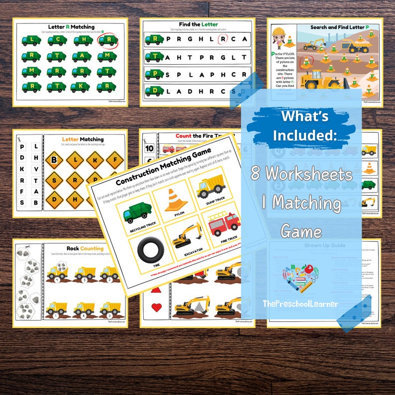 Construction Counting Worksheets 1 - 10 Preschool Number Matching ...