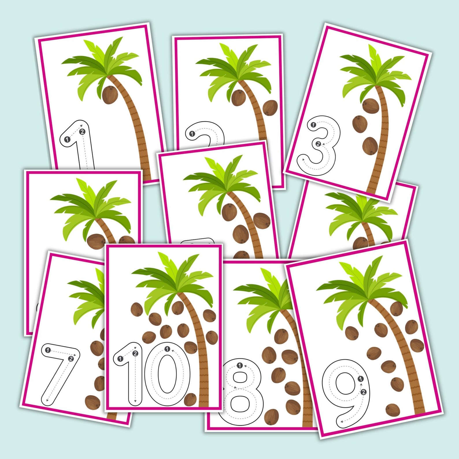 Number Tracing Flashcards: Coconut Counting Activity (PDF) - Etsy