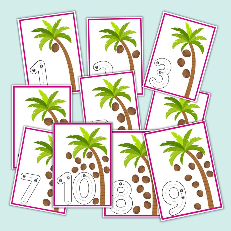 Number Tracing Flashcards: Coconut Counting Activity (PDF) - Etsy