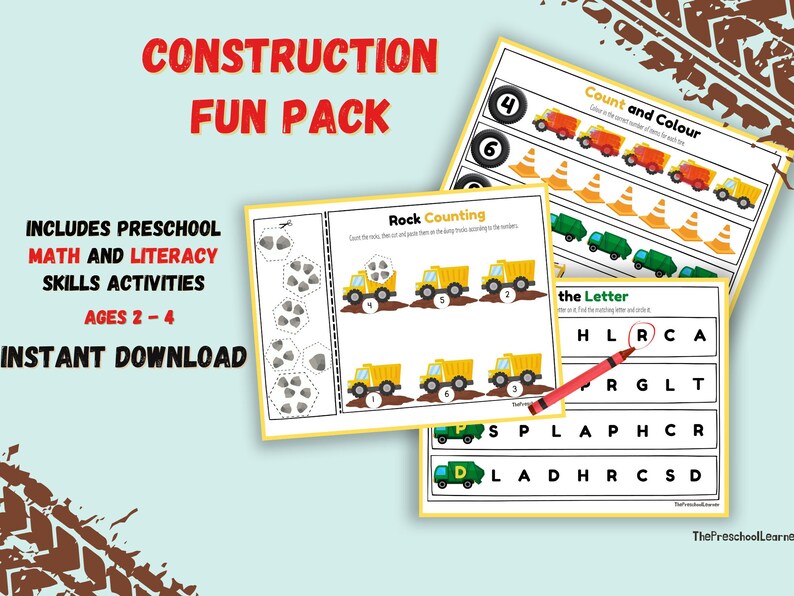 Construction Counting Worksheets 1 10 Preschool Number Matching ...