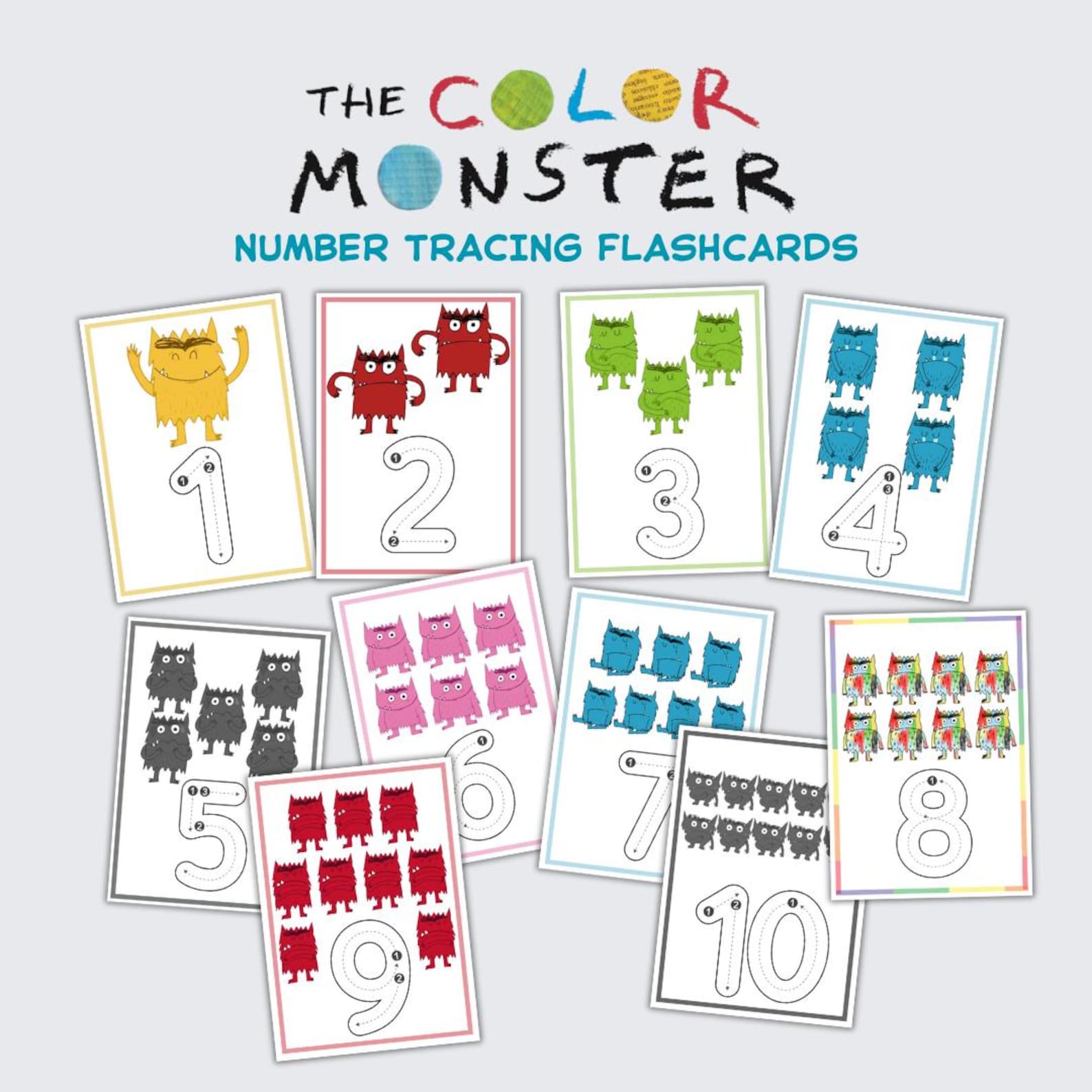 Number Tracing Printable Flashcards, 1 - 10 Counting Activity, Prek ...