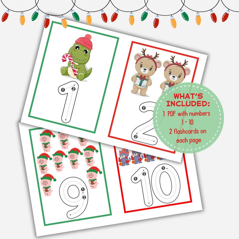 Christmas Animals Number Tracing Flashcards: Homeschool Math (PDF) - Etsy